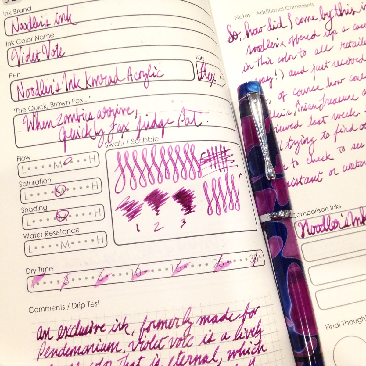 Noodlers Ink Konrad Acrylic Flex Nib with Noodlers Ink Violet Vote ...